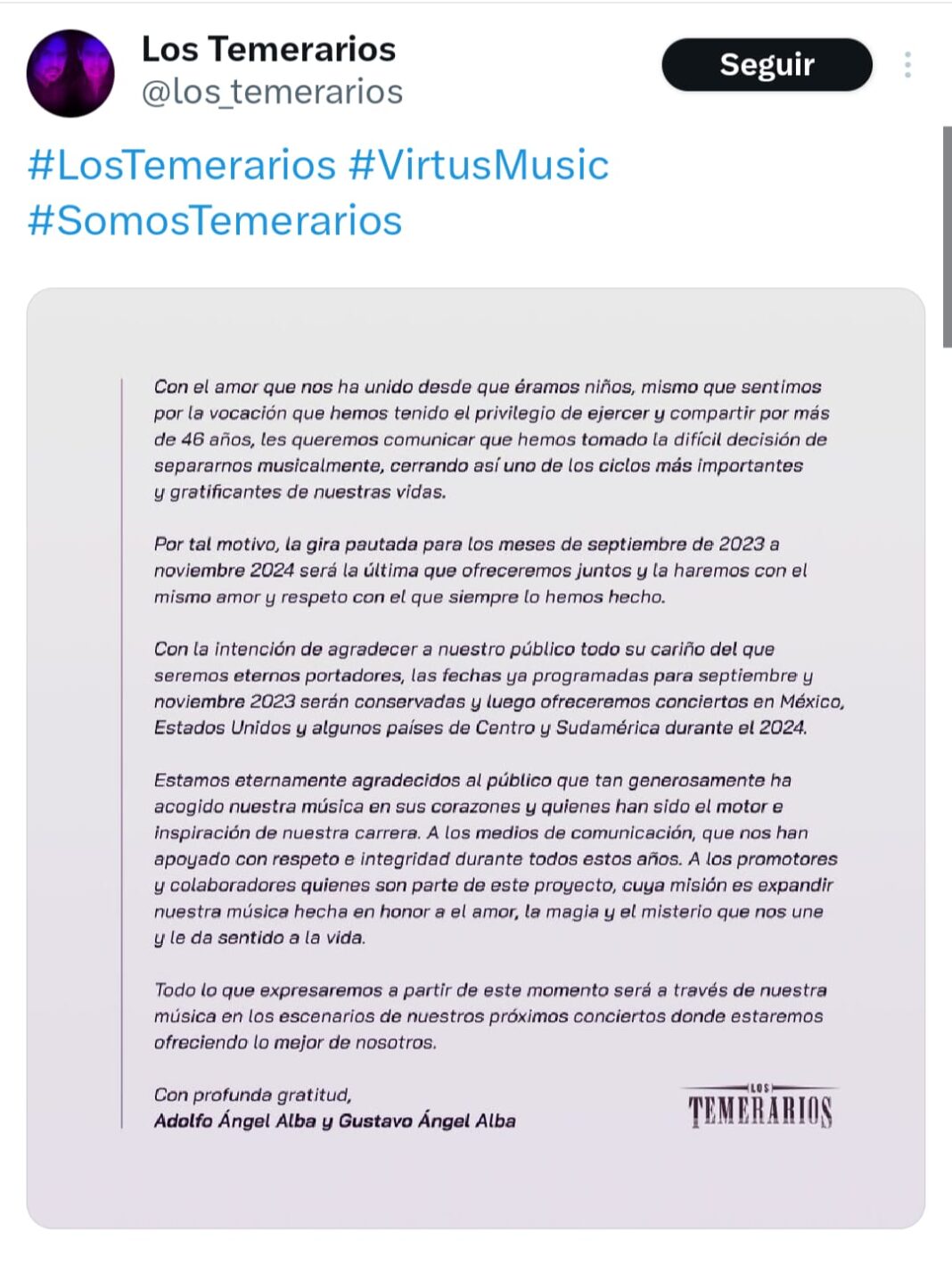 Tras 46 años de trayectoria Los Temerarios se separan y anuncian su ...