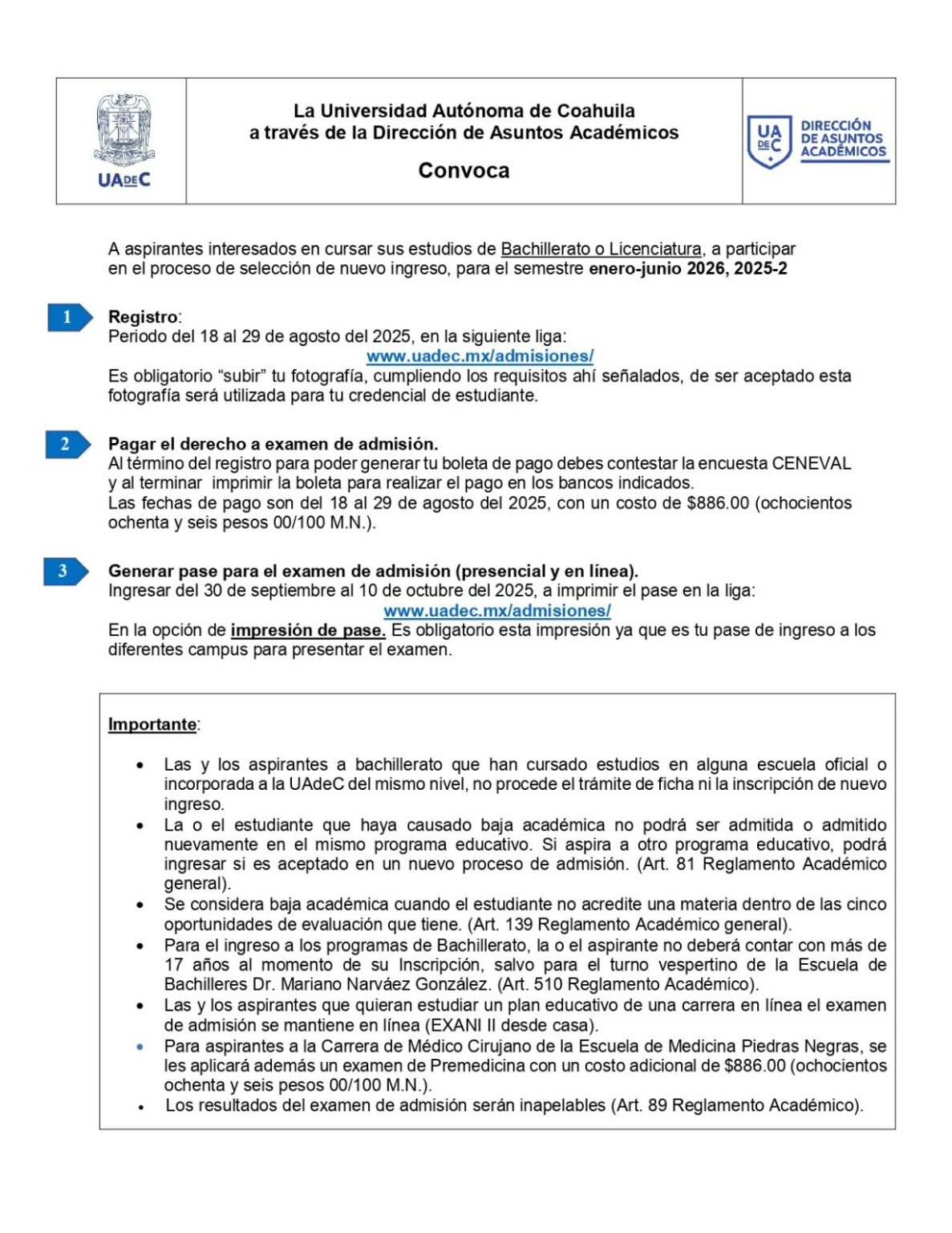 Abre UA de C registro de admisiones para el semestre enero-junio 2026