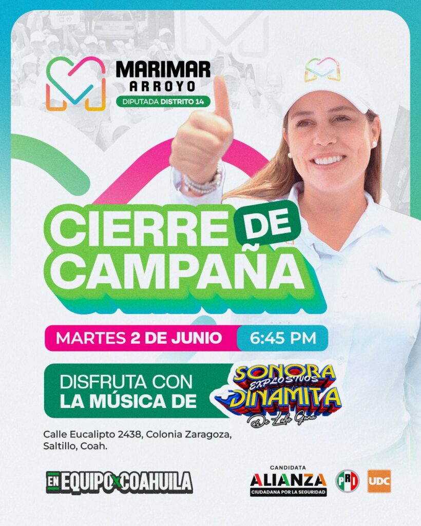 Invita Marimar Arroyo a su cierre de campaña el martes 2 de junio