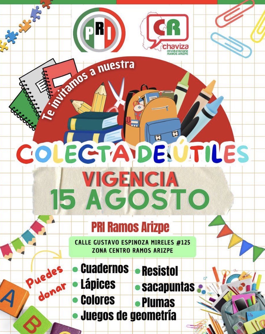 PRI Ramos Arizpe impulsa colecta de útiles escolares para apoyar a ...